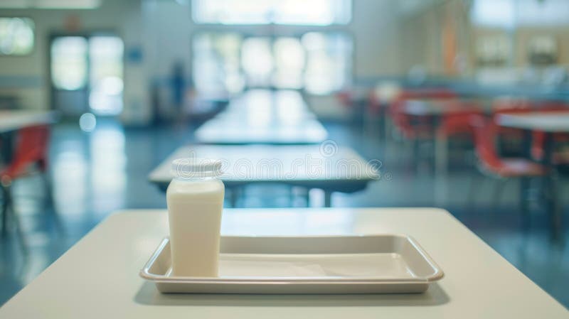 Clean Cafeteria Table with Tray and Milk Carton Stock Illustration ...