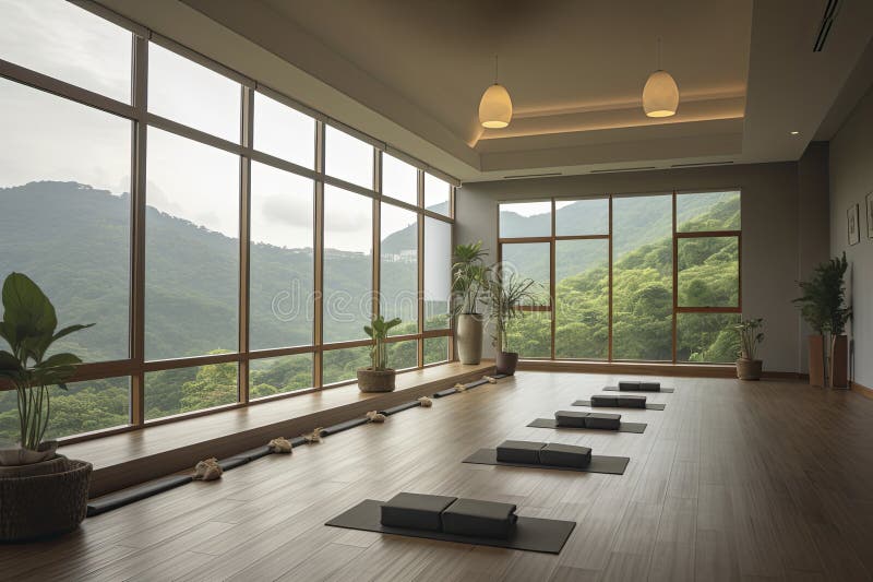 Clean and Calm Yoga Studio with a Beautiful Nature View. Interior ...
