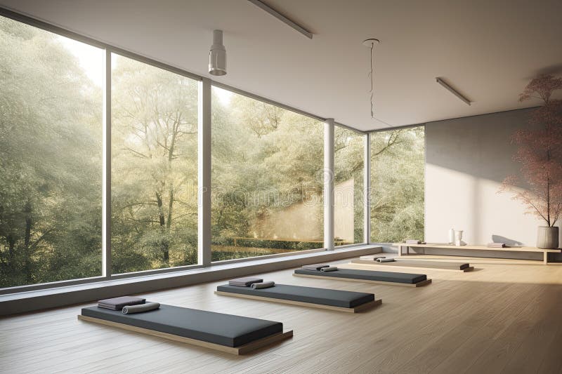 Clean and Calm Yoga Studio with a Beautiful Nature View. Interior ...