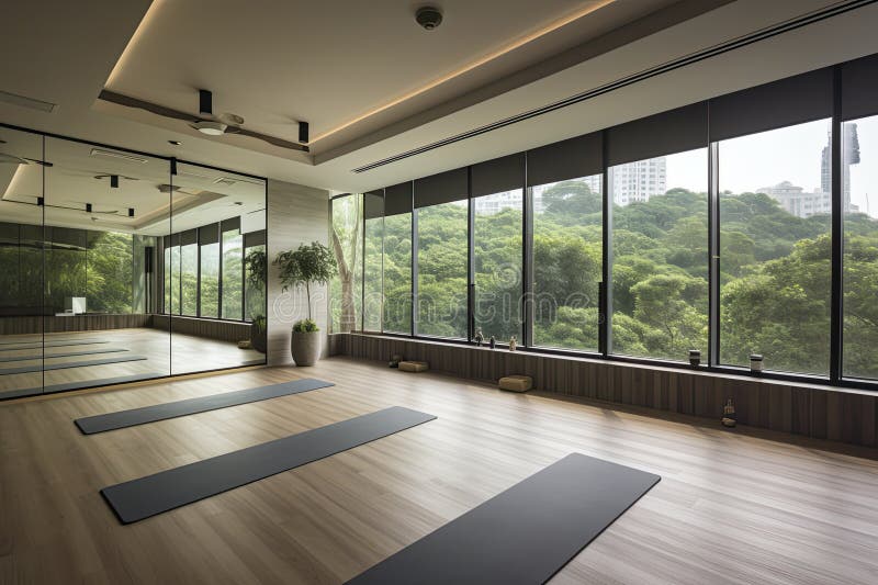 Clean and Calm Yoga Studio with a Beautiful Nature View. Interior ...