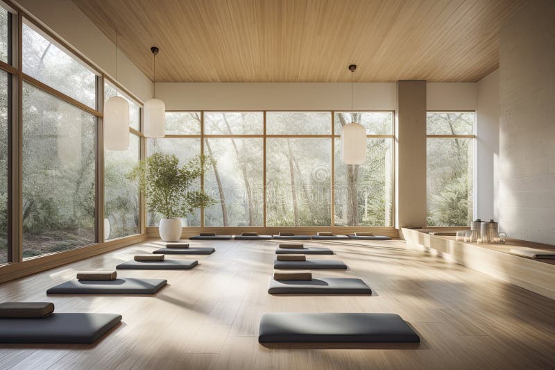 Clean and Calm Yoga Studio with a Beautiful Nature View. Interior ...