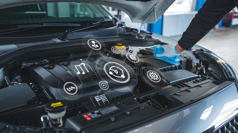 Modern Car Engine Bay Cleaning Service Digital Technology Maintenance ...