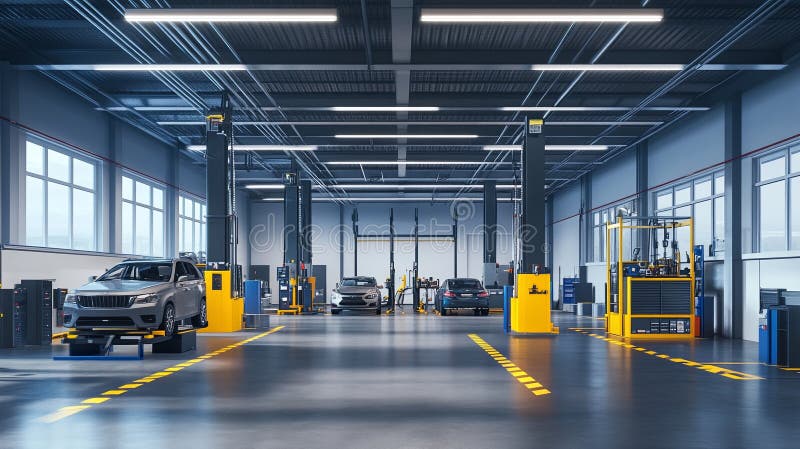 A Clean Car Service Bay with Lifts and Diagnostic Tools Ready for Use ...