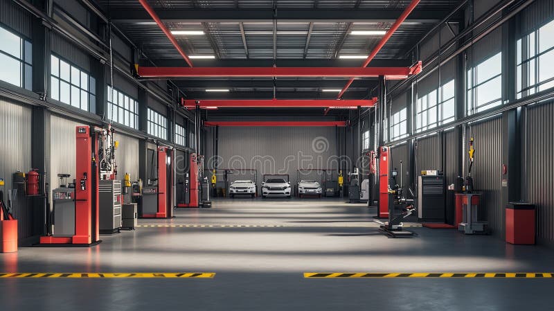 A Clean Car Service Bay with Lifts and Diagnostic Tools Ready for Use ...