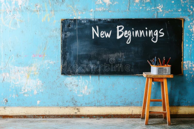 Clean Chalkboard with New Beginnings Message Ready for the Classroom ...