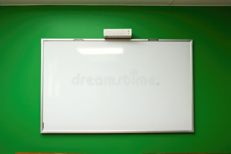 A Clean, Clear Interactive Whiteboard Against a Green Wall Stock ...