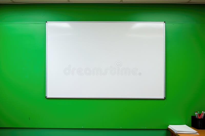 A Clean, Clear Interactive Whiteboard Against a Green Wall Stock Photo ...