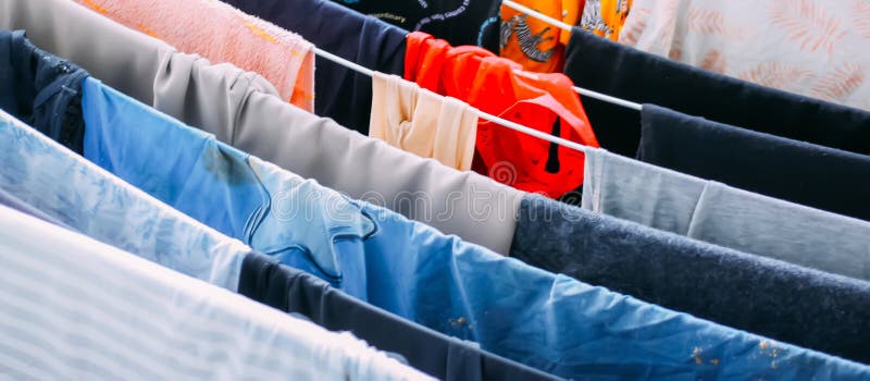 Clean Clothes Hanging on Dryer Outdoors Stock Image - Image of ...