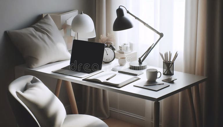 A Clean, Clutter-free Workspace with a White Desk, a NoteBook, a ...