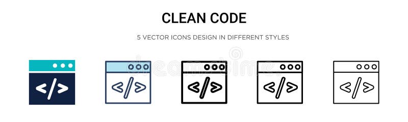 Clean Code Icon in Filled, Thin Line, Outline and Stroke Style. Vector Illustration of Two ...