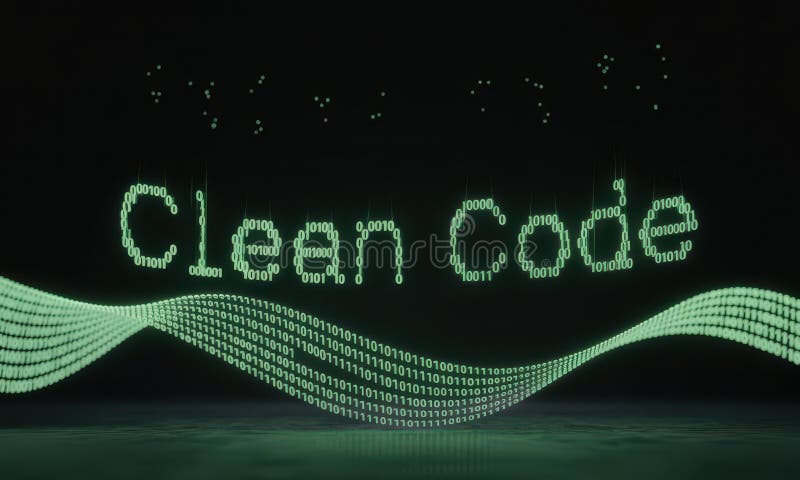 Clean Code Text Formed by Glowing Green Binary Numbers with Flowing Digital Data Stream Stock ...