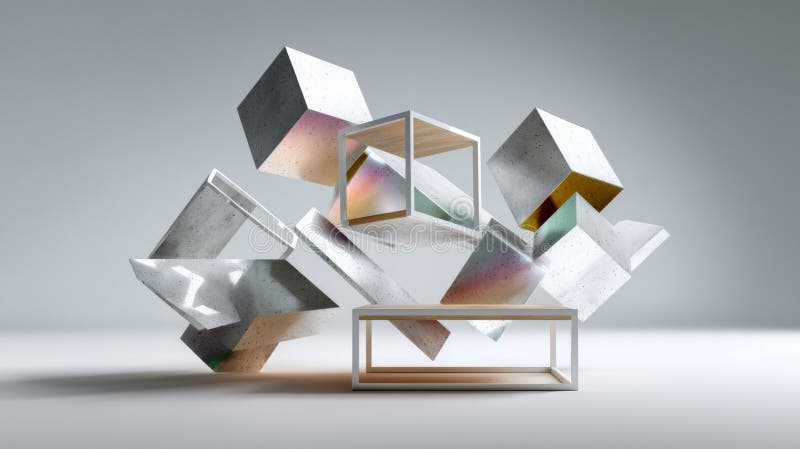 Geometric Structure Made of Metallic Cubes and Wooden Textures Arranged ...