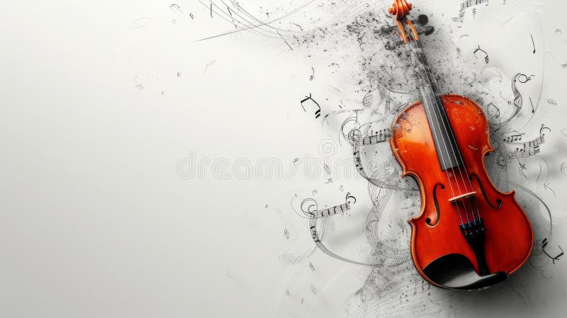 Clean Composition with a Violin and Abstract Musical Notes, Conveying ...