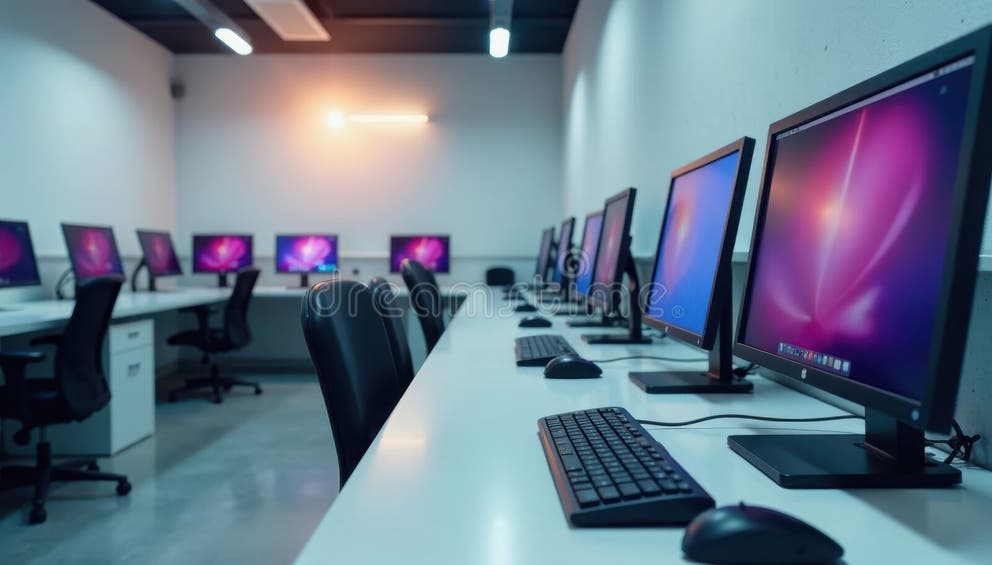 Clean Computer Lab, Multiple Machines Ready for Use, Keyboard, Ready ...