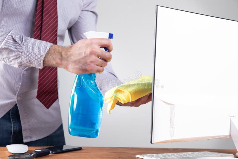 Clean the Computer Screen with a Rag Stock Photo - Image of cleanliness ...
