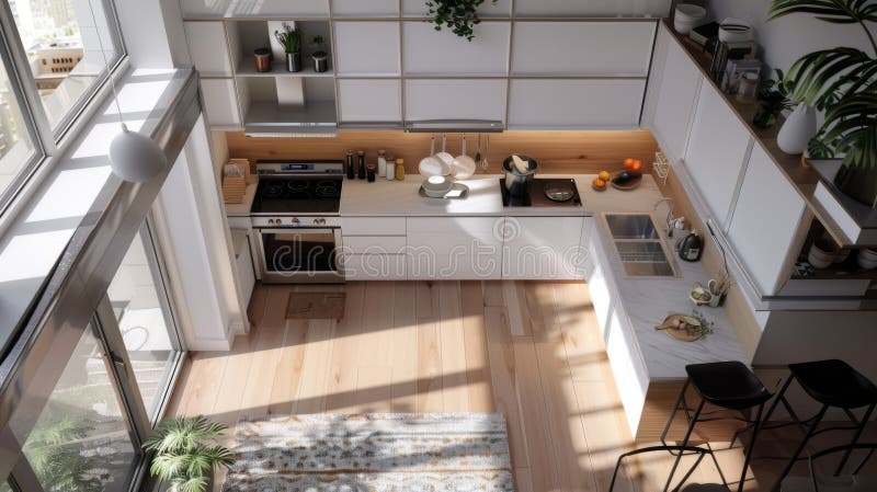 Clean Contemporary Kitchen from Above Stock Illustration - Illustration ...