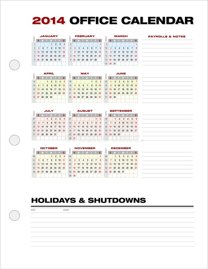 2014 Clean Corporate Office Calendar Week Numbers Vector Stock Vector ...