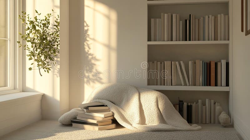 A Clean and Cozy Reading Corner Styled with a Blanket and a Stack of ...
