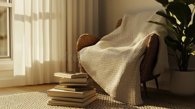 A Clean and Cozy Reading Corner Styled with a Blanket and a Stack of ...