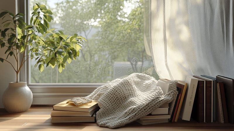 A Clean and Cozy Reading Corner Styled with a Blanket and a Stack of ...