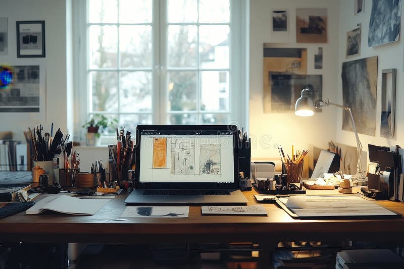 Creative Desk Setup for Digital Art and Design Stock Photo - Image of ...