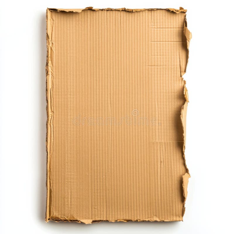 Clean Cut Cardboard Section with Ripped Edge on White Surface Stock ...