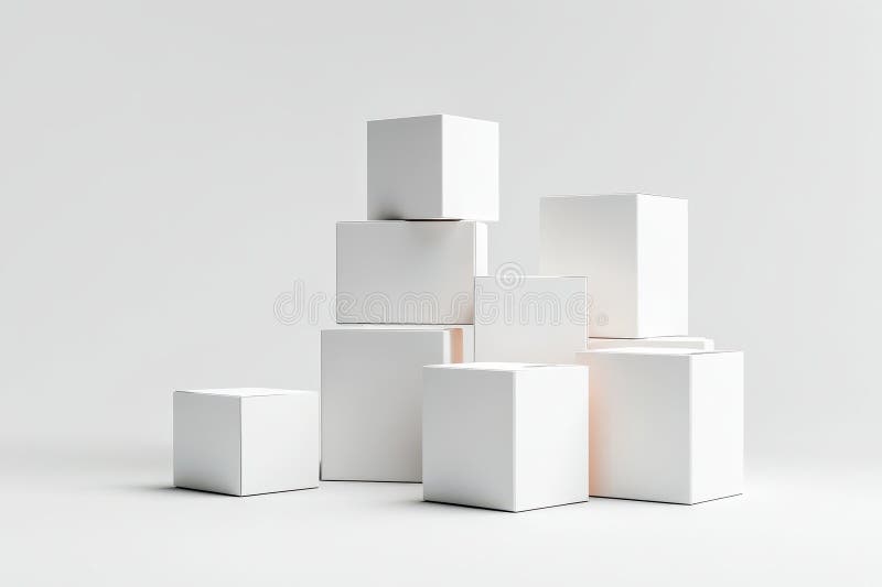 Clean 3D Render of White Packaging Boxes Stock Illustration ...