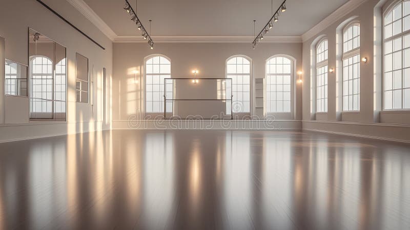 A Clean Dance Studio with Ballet Barres, Mirrors, and Soft Lighting ...