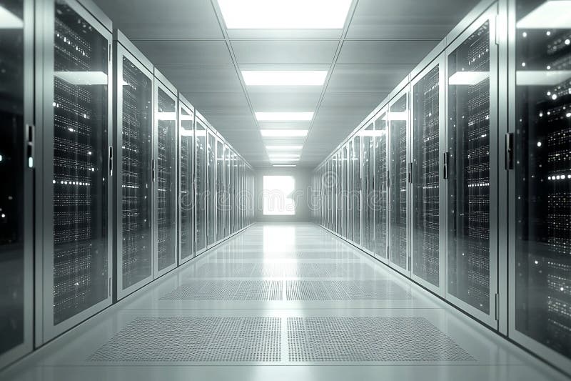 Clean Data Center Hallway Showcasing Server Racks and Infrastructure ...