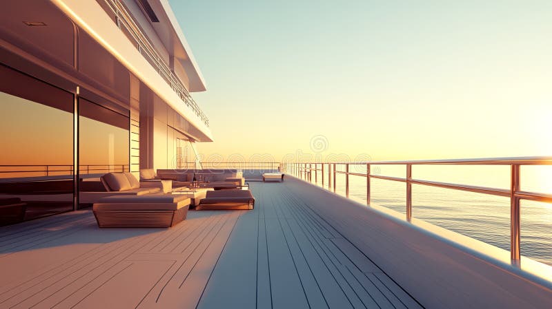 A Clean Deck of a Luxury Yacht with Modern Railings and a Seating Area ...