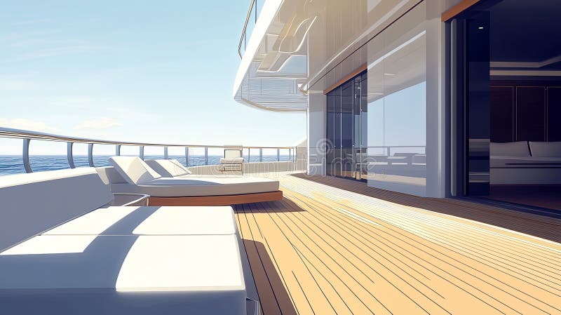 A Clean Deck of a Luxury Yacht with Modern Railings and a Seating Area ...