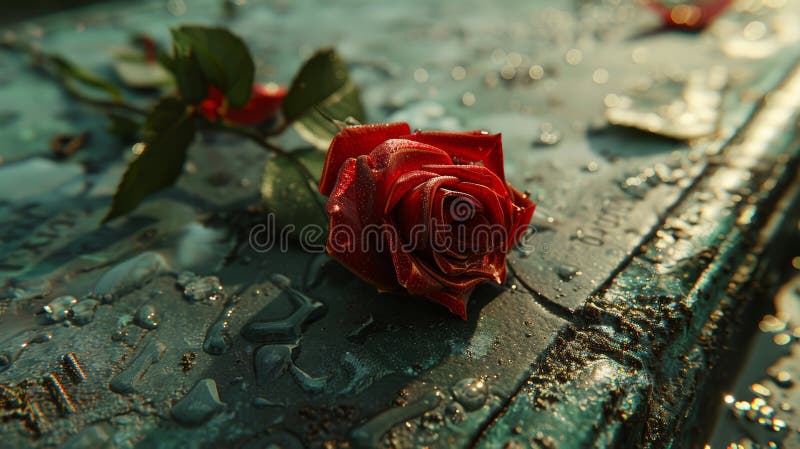 Clean Depiction of a Single Rose on a Memorial Plaque. Stock ...