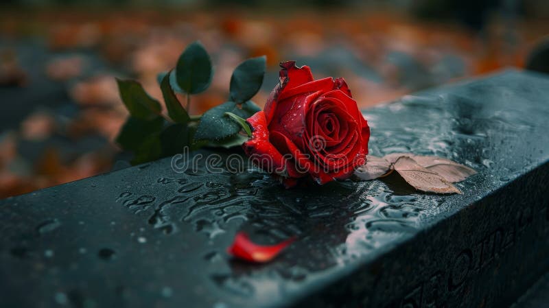 Clean Depiction of a Single Rose on a Memorial Plaque. Stock ...