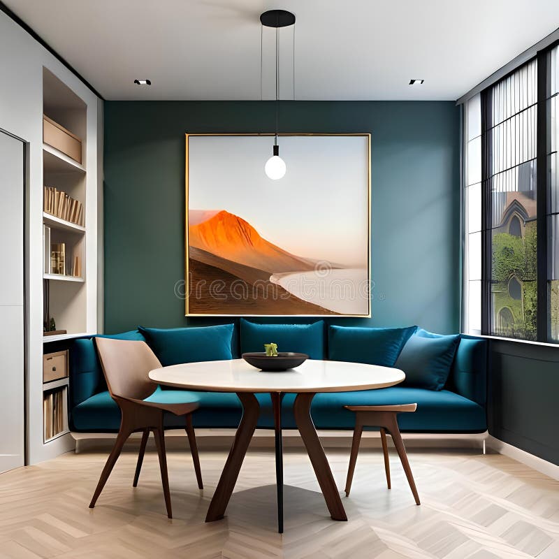 Clean Design Breakfast Nook with Modern Minimalist Design, Empty Framed ...