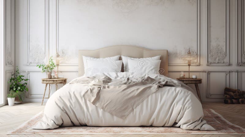 Interior of Bedroom Clean White Minimalism Generative Ai Stock ...