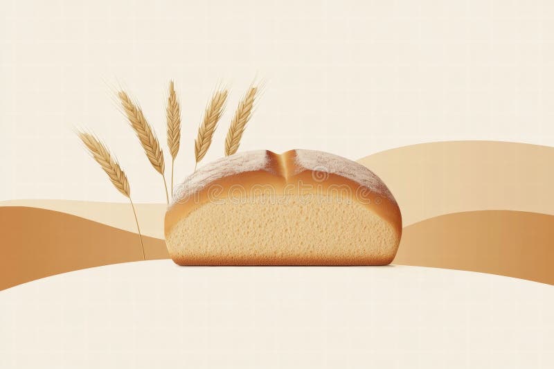 Minimalist Bread Loaf Display Featuring Wheat Grains with Ample Space ...