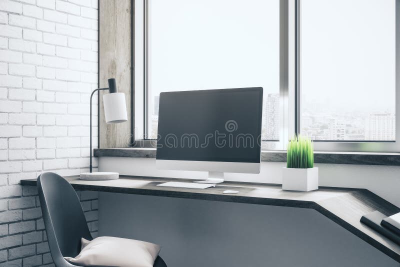 Clean Designer Desktop with Empty Computer Screen Stock Illustration ...