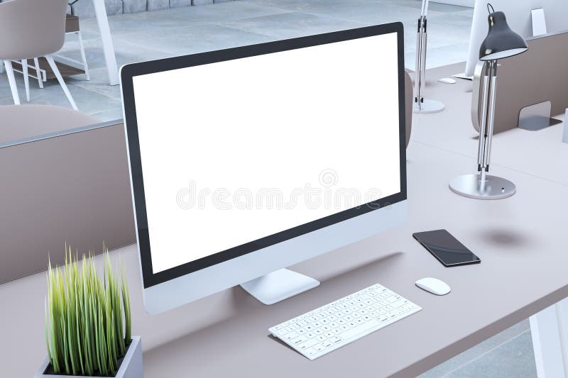 Clean Designer Office Interior with Decorative Wall, Empty White ...