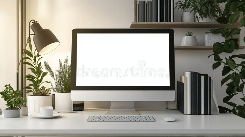 Clean Desktop Computer Screen Mockup, Shown Front-facing, on a ...