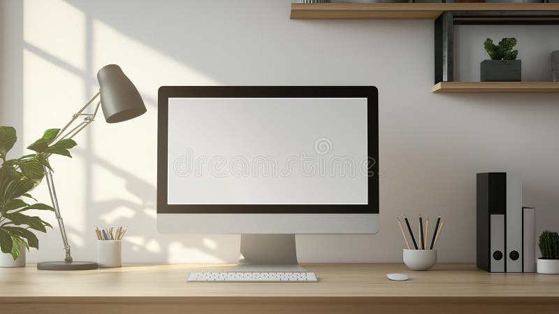 Clean Desktop Computer Screen Mockup, Shown Front-facing, on a ...