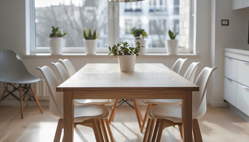 Clean Dining Table and Chairs in Interior of Kitchen Stock Illustration ...