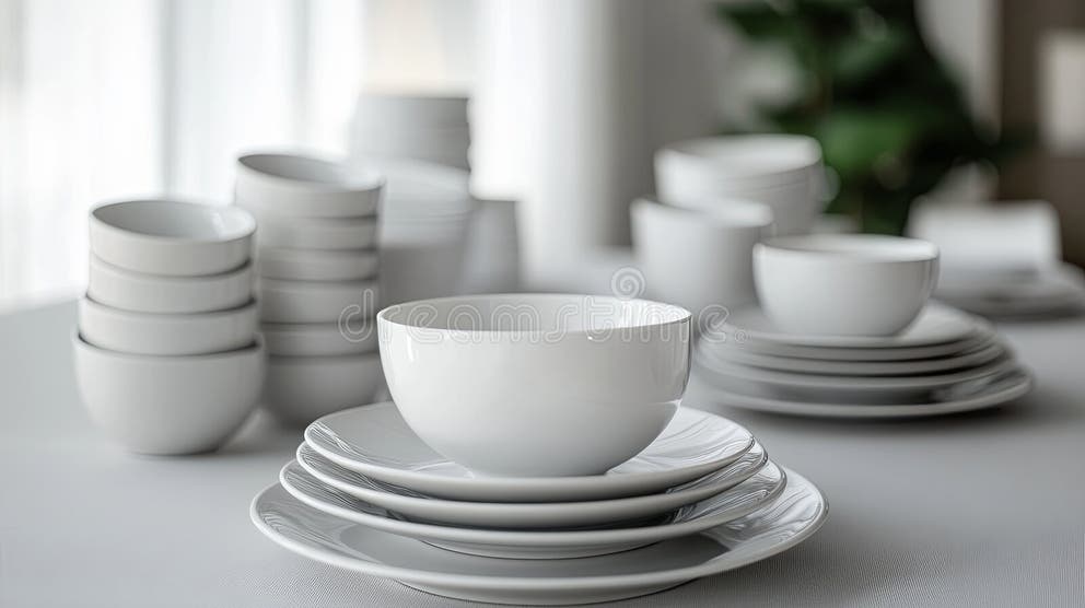 A Clean Dining Table Display with a Minimalist Ceramic Dinner Set ...