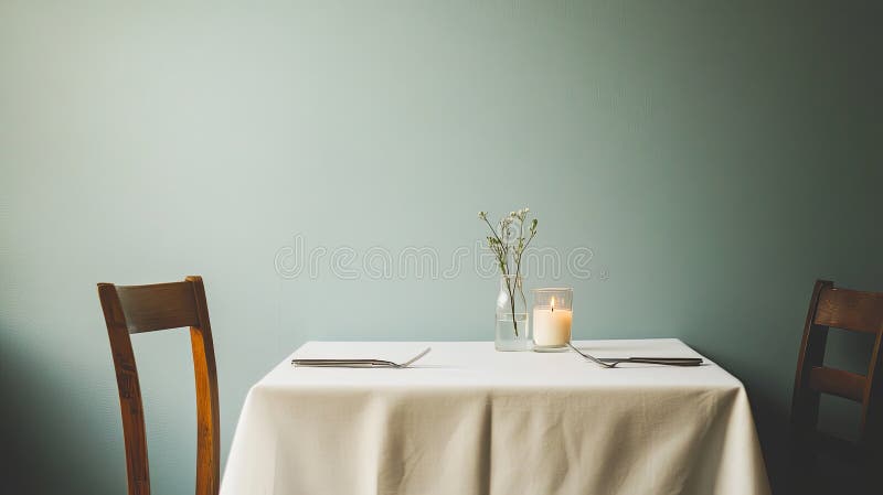 A Clean Dining Table with a White Tablecloth, Minimal Cutlery, and a ...