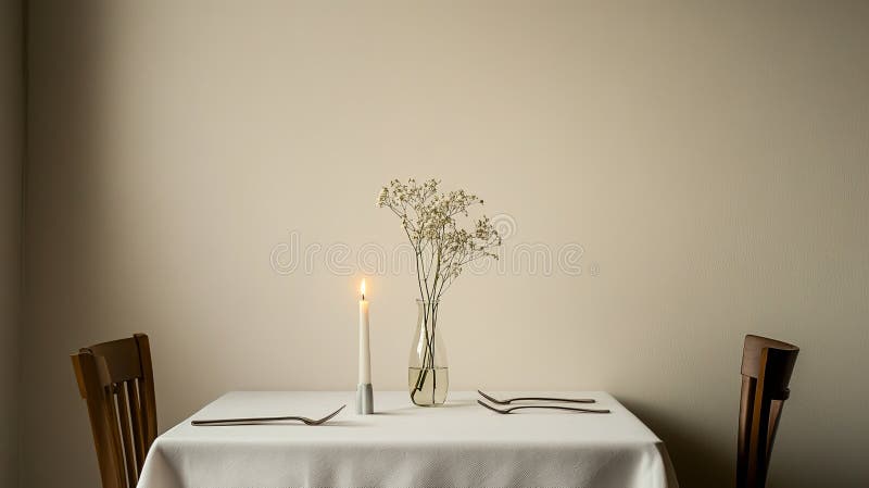 A Clean Dining Table with a White Tablecloth, Minimal Cutlery, and a ...