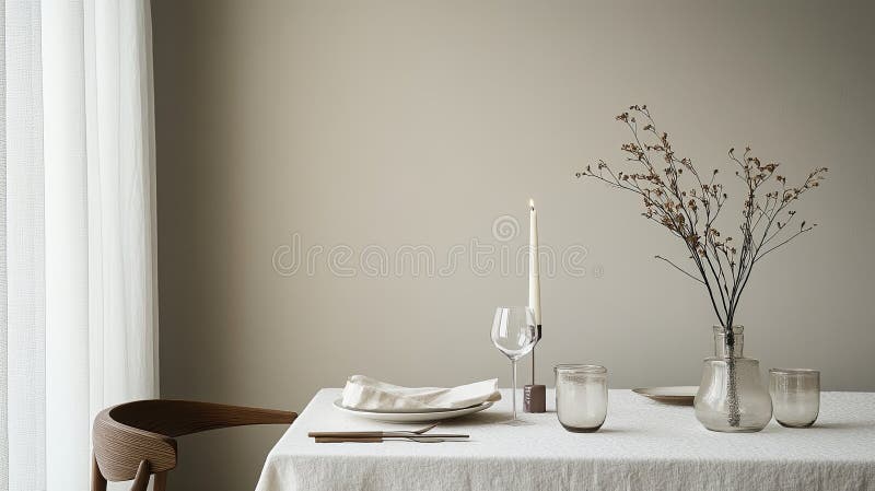 A Clean Dining Table with a White Tablecloth, Minimal Cutlery, and a ...