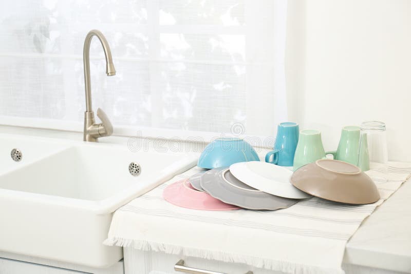 Dishes Drying on Counter in Kitchen Stock Image - Image of cooking ...