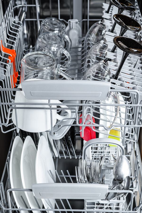 Clean Dishes Inside the Dishwasher Stock Photo - Image of machine ...