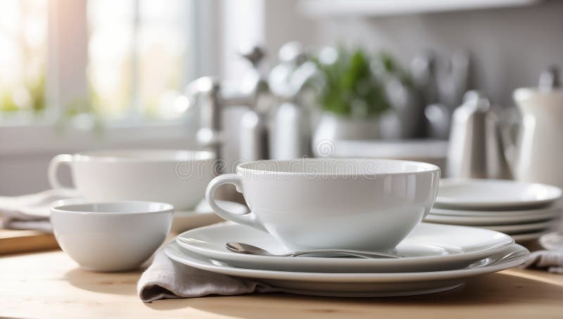 Clean Dishes the Kitchen Ceramic Stock Illustration - Illustration of ...