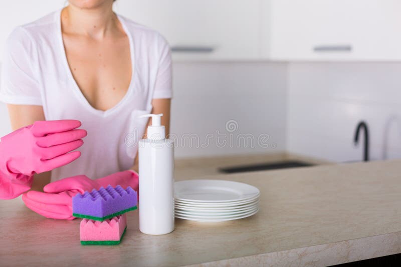Clean Dishes in the Kitchen Stock Photo - Image of house, sponge: 93779700