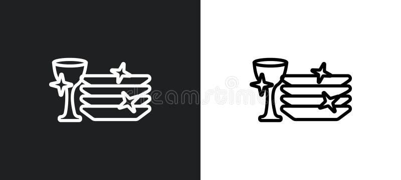 Clean Dishes Outline Icon in White and Black Colors. Clean Dishes Flat ...